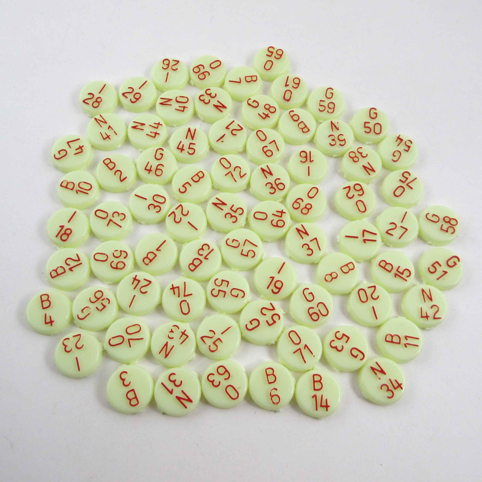 Vintage Yellow Plastic Bingo Game Pieces With Red Numbers and Letters ...
