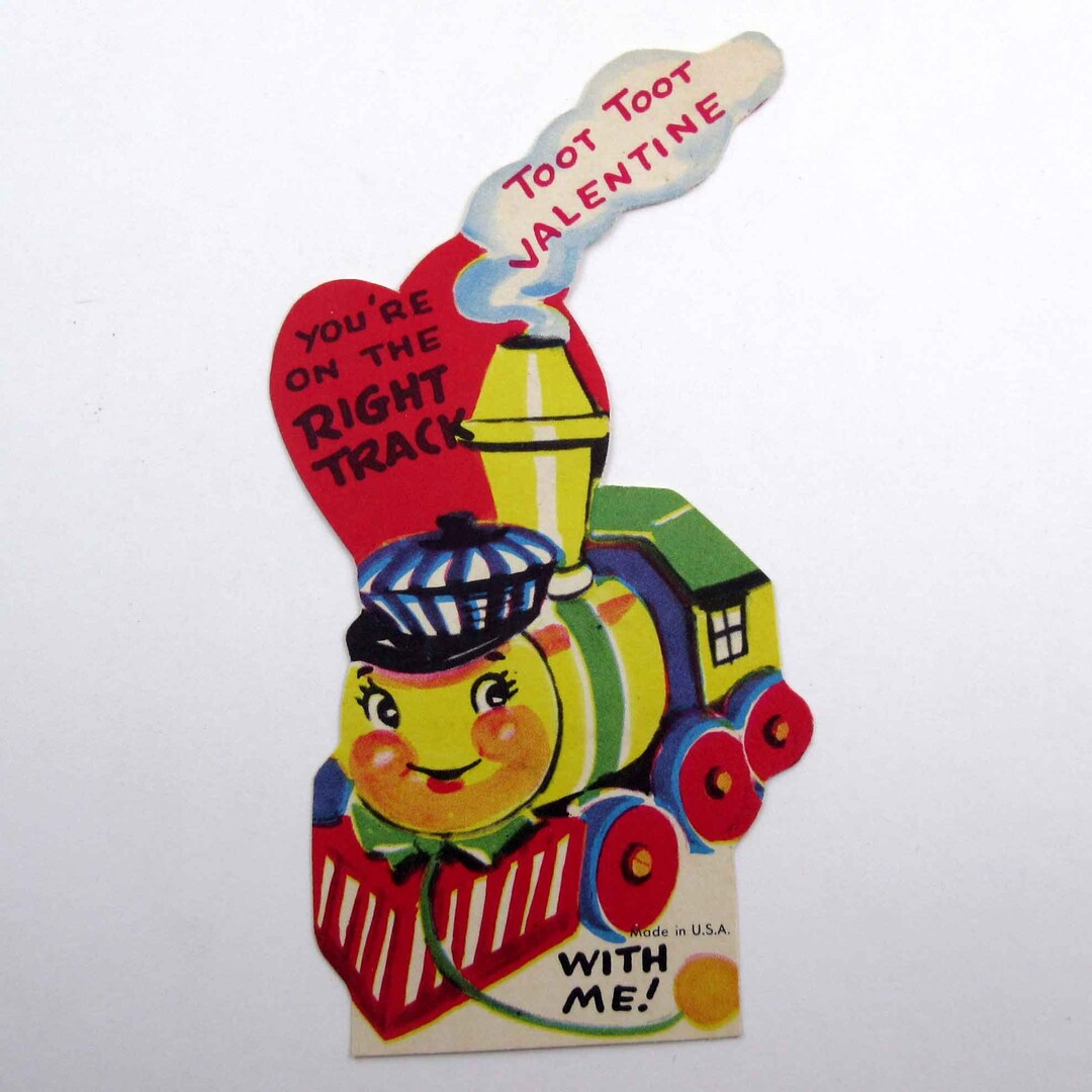 Vintage Children's Valentine Card With Anthropomorphic Train Railroad ...