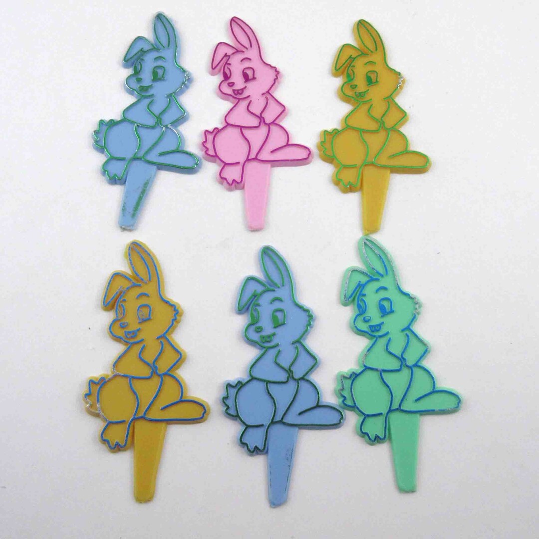 Vintage Plastic Easter Bunny Rabbit Novelty Cupcake Picks or Toppers ...