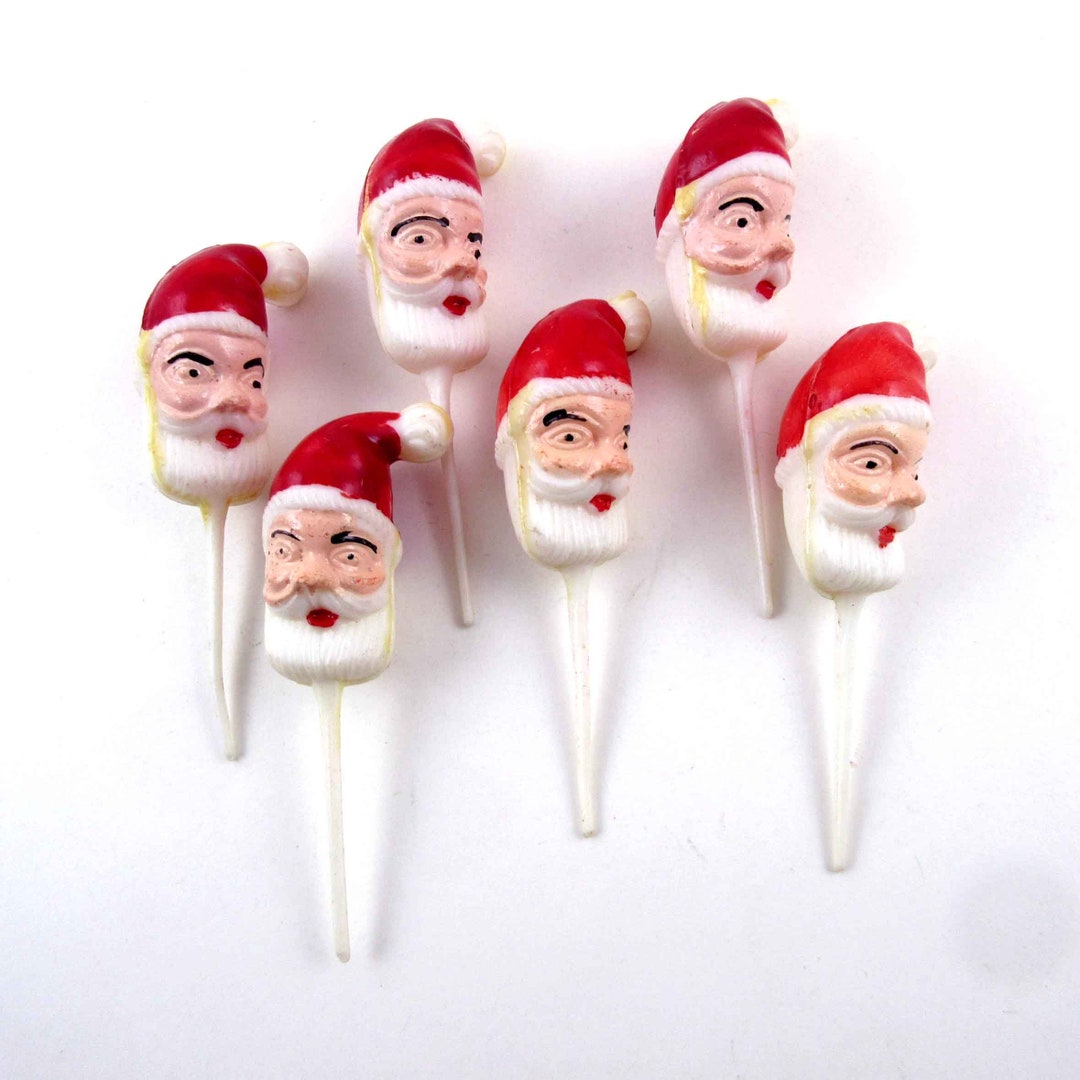 Vintage Christmas Hard Plastic Santa Claus Face Picks Set of 6 - Etsy