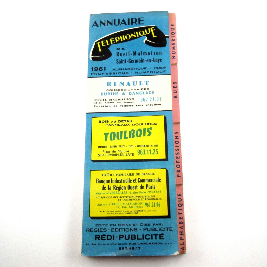 Vintage 1960s Paris France French Telephone Directory With Great Old ...