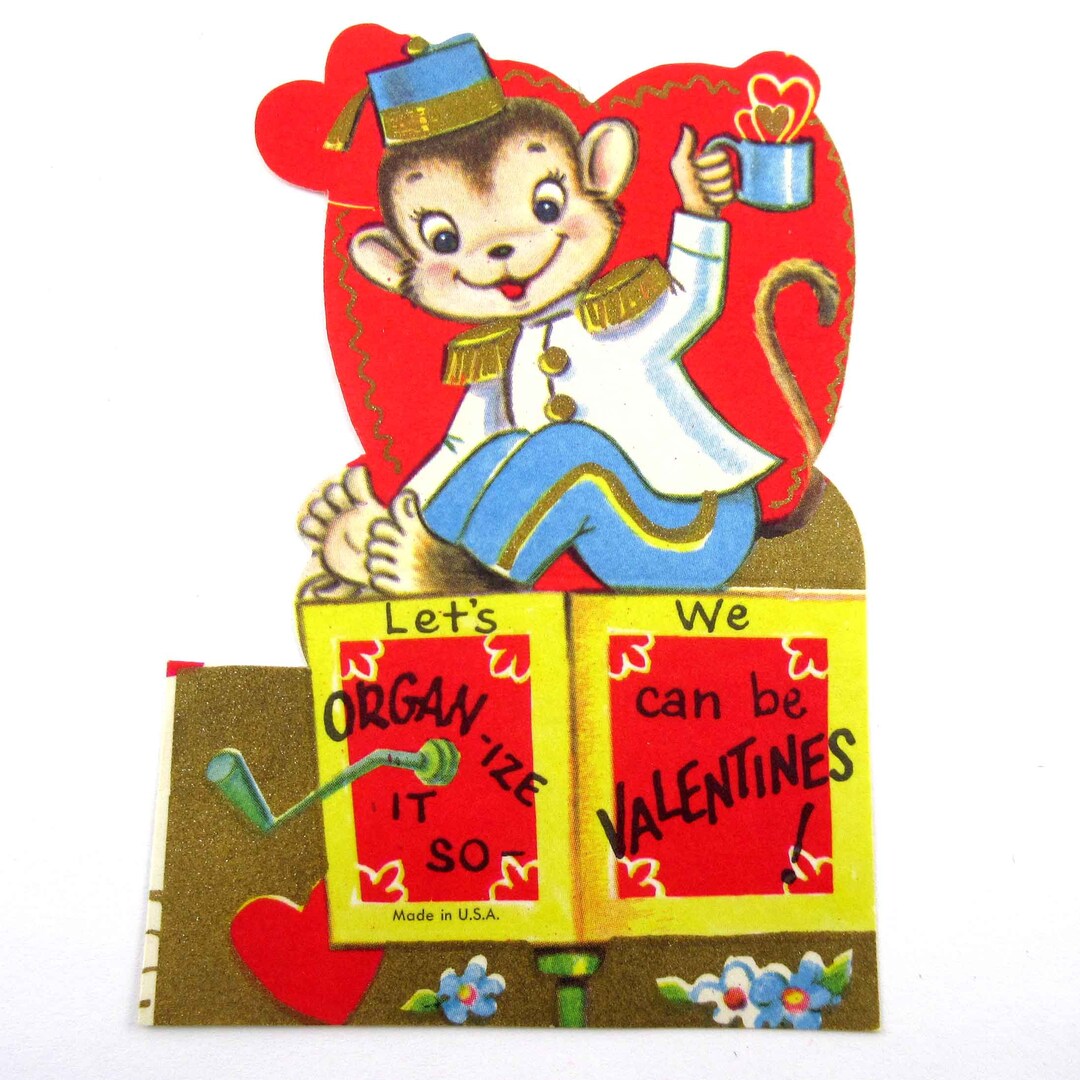 Vintage Children's Valentine Card With Cute Monkey Organ Grinder - Etsy
