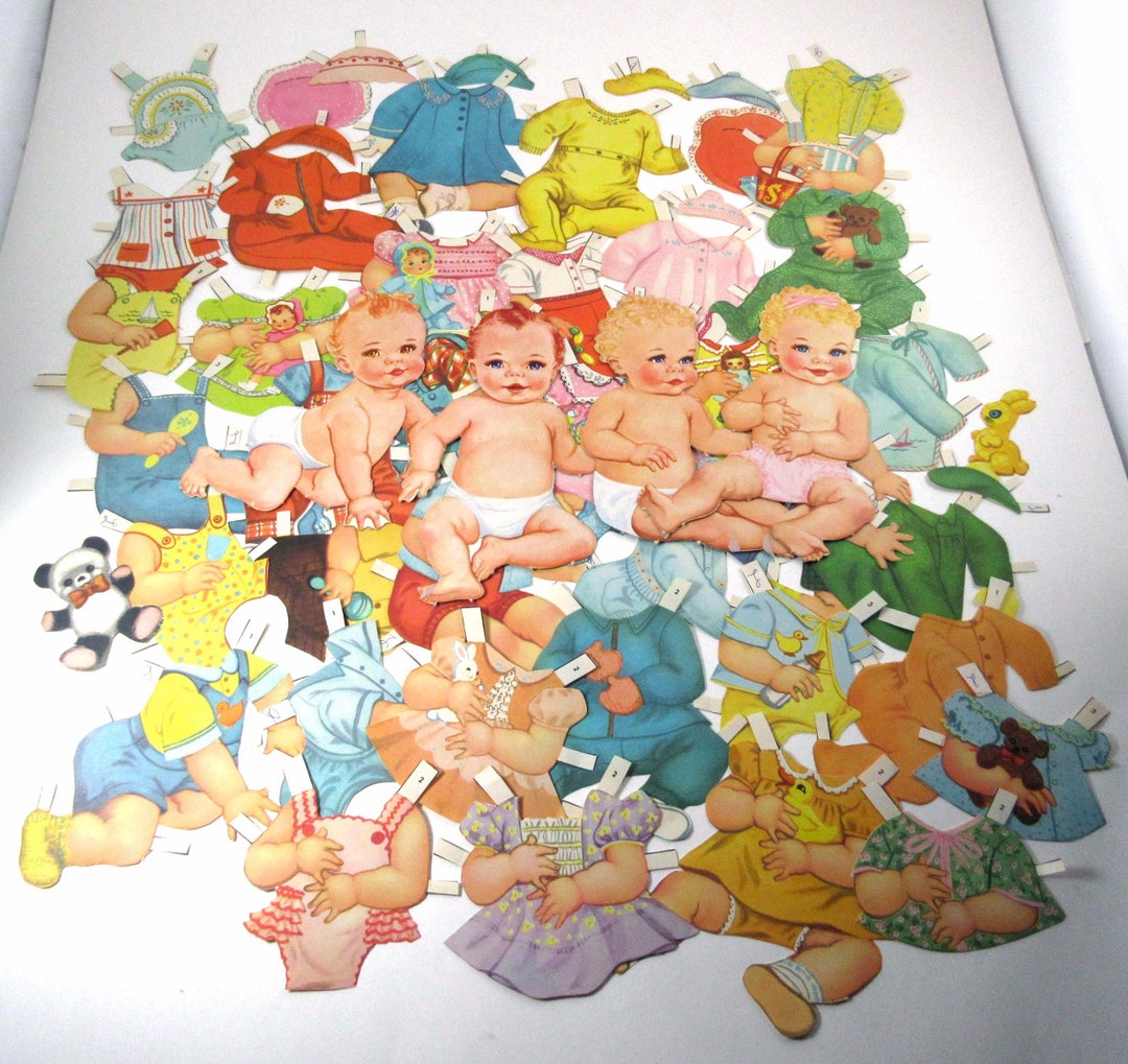 Vintage Cut Out Baby Girl and Boy Babies Paper Dolls With 46 Outfits ...