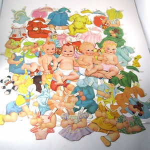 Vintage Cut Out Baby Girl and Boy Babies Paper Dolls With 46 Outfits ...
