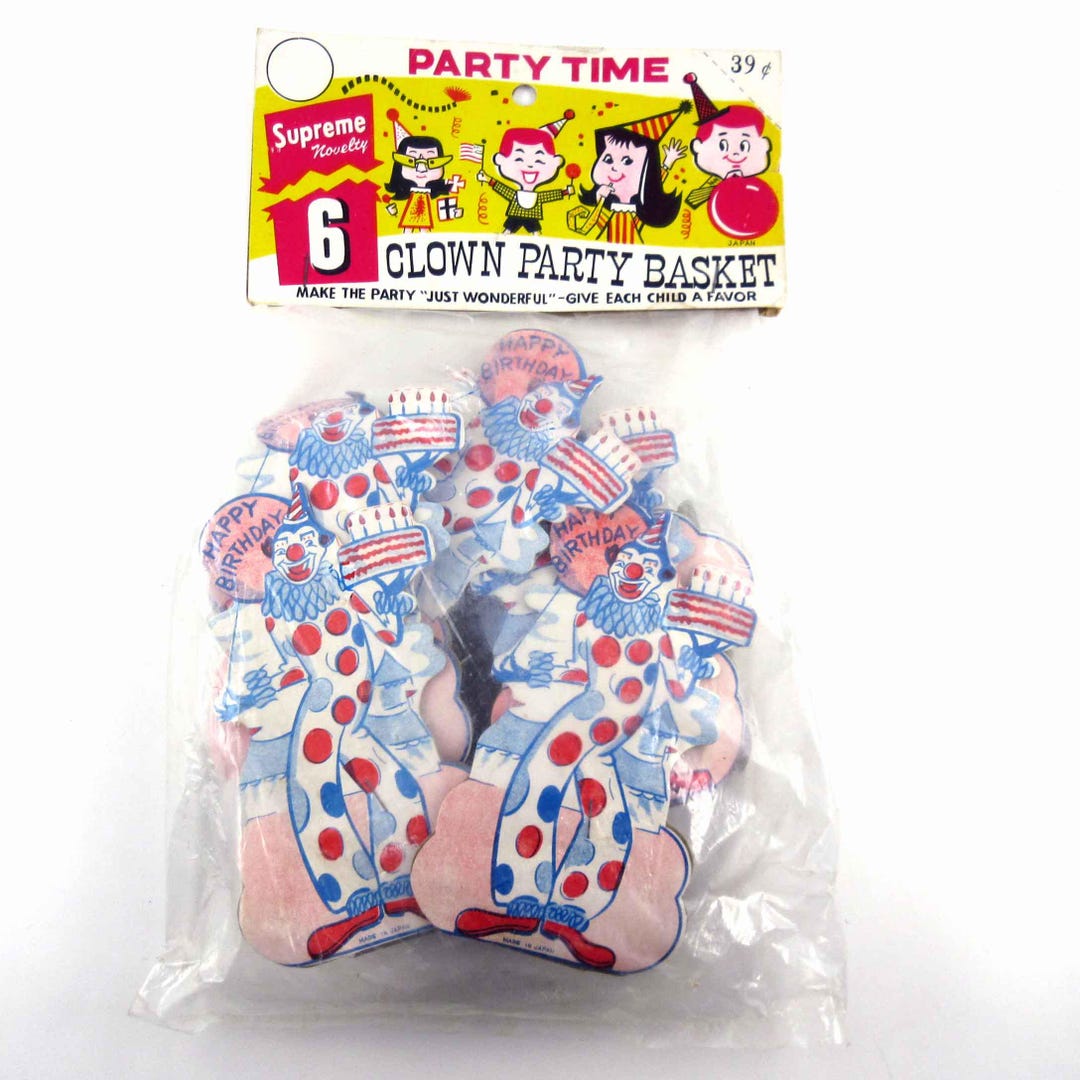 Vintage Birthday Party Clown Party Basket Favor Cups Decorations Set of ...