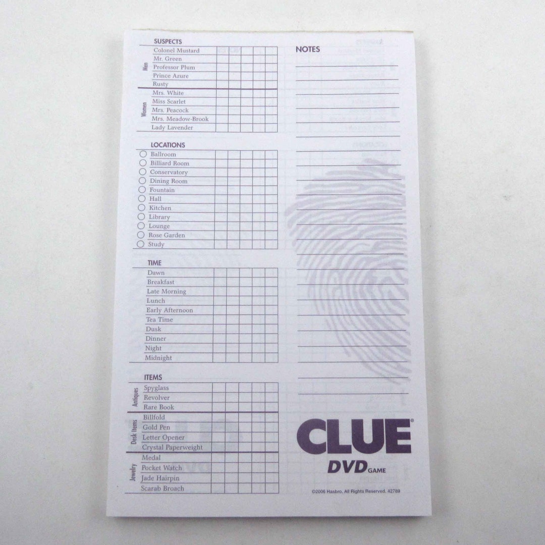 Vintage Clue DVD Detective Game Score Sheets Detective Notes Suspects ...