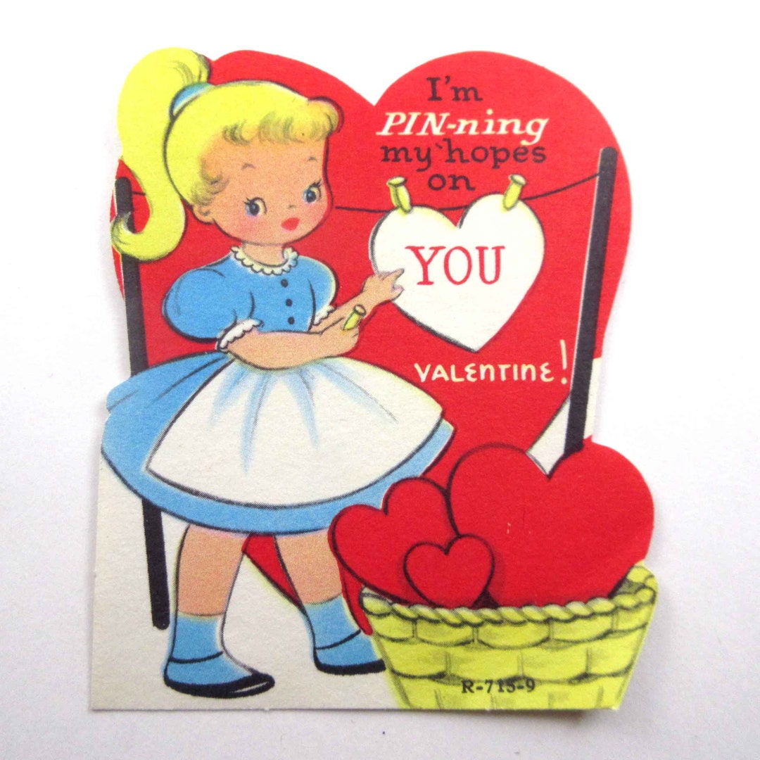Vintage Children's Valentine Card With Cute Blonde Girl Hanging Laundry ...