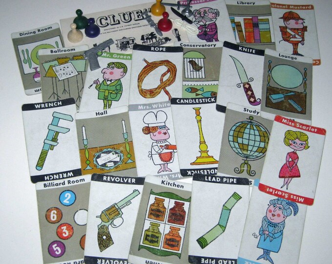 Vintage 1960s Clue Game Pieces Cards and Weapons - Etsy