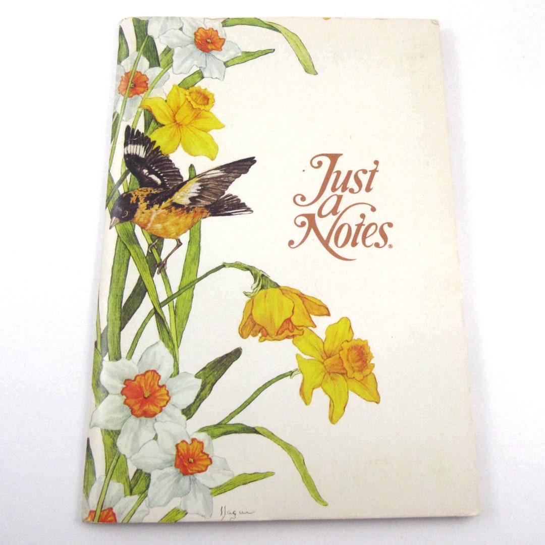 Vintage Just A Notes Fold Over Note Cards Stationery Daffodils Bird in ...
