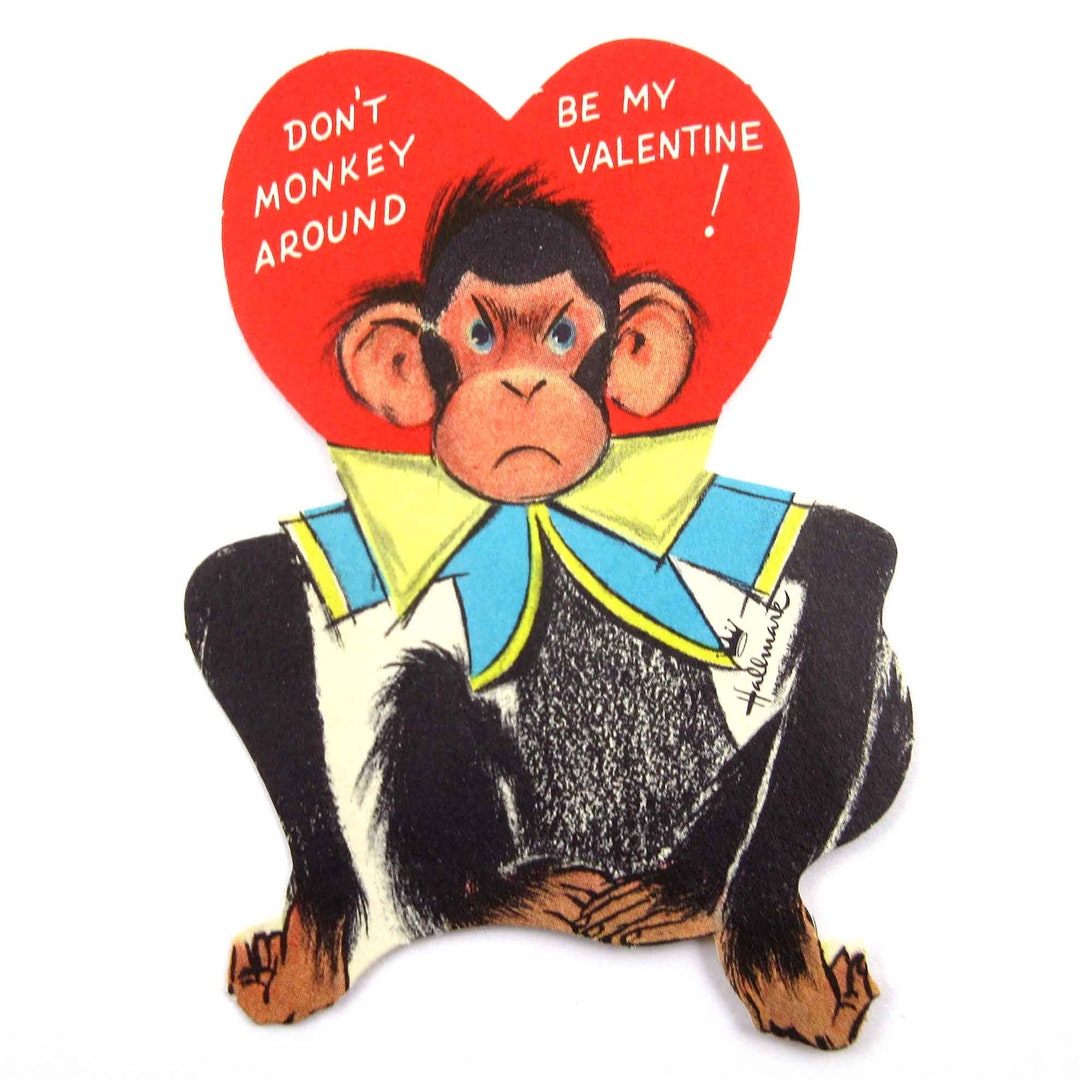 Vintage Children's Valentine Card With Grumpy Monkey in Jacket by ...