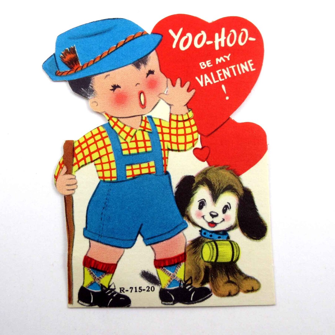 Vintage Children's Valentine Card With Swiss Boy and Puppy Dog Yodeling ...