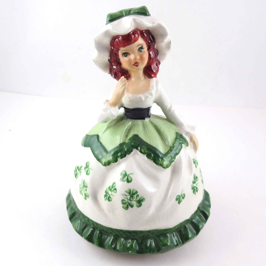 Vintage St. Patrick's Day Irish Lassie Girl Ceramic Music Box Figurine ...