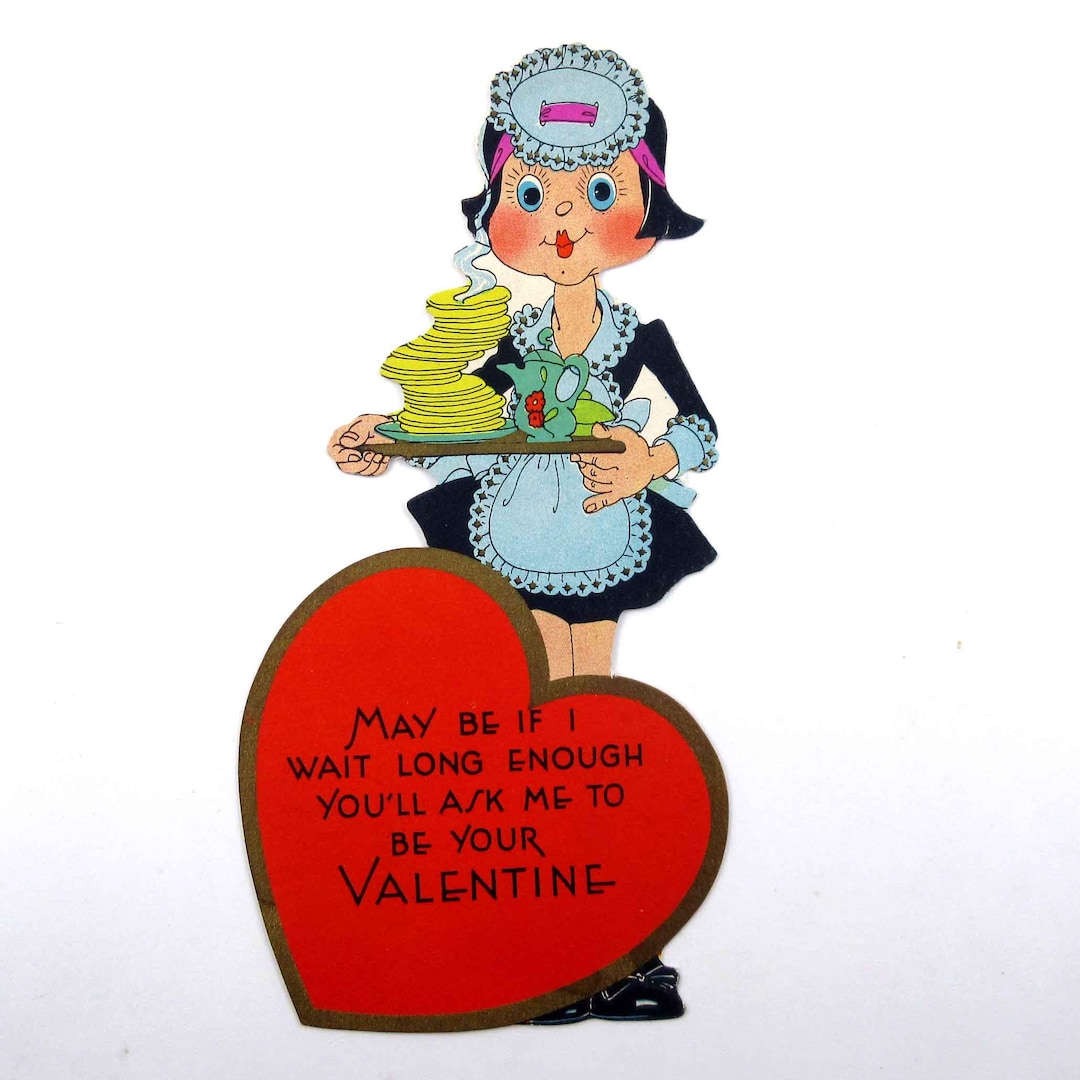 Vintage Unused Large Valentine Card With Cute Girl Waitress Server in ...