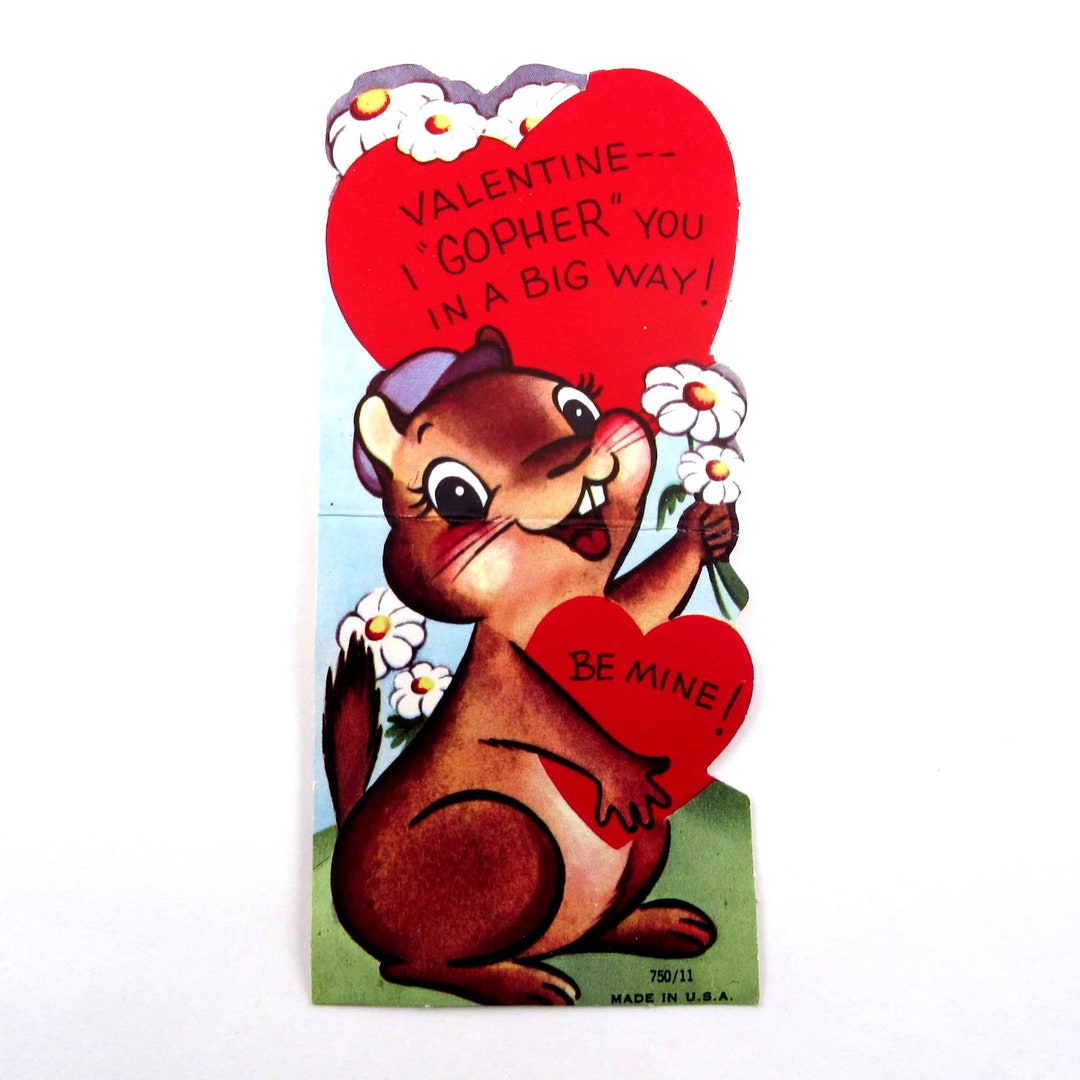Vintage Children's Valentine Card With Gopher in Hat Holding Daisies - Etsy