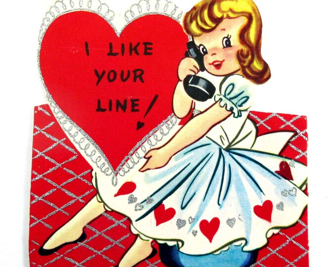 Vintage Children's Valentine Card With Cute Girl on Old Fashioned ...
