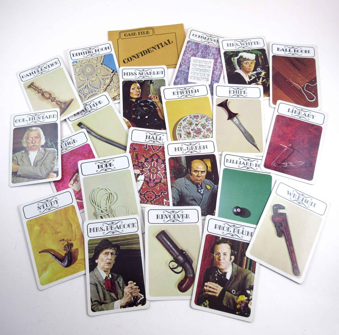 Vintage 1980s Clue Game Playing Cards Suspects Rooms Weapons Set of 21 ...
