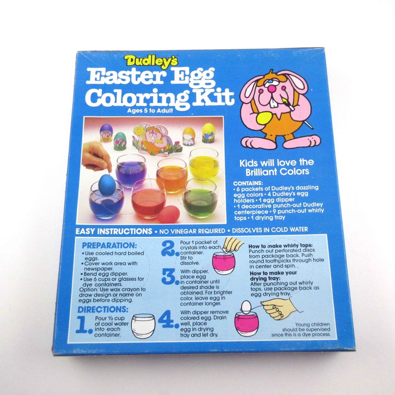 Vintage 1980s Dudley's Easter Egg Coloring Kit Dye Box With Rabbit Eggs ...