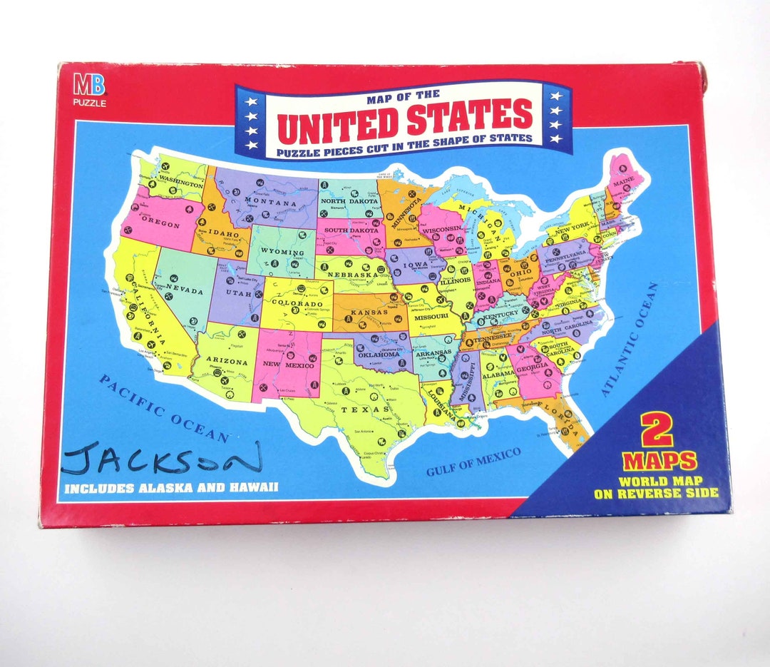Vintage 1990s Map Puzzle of the United States by Milton Bradley in ...