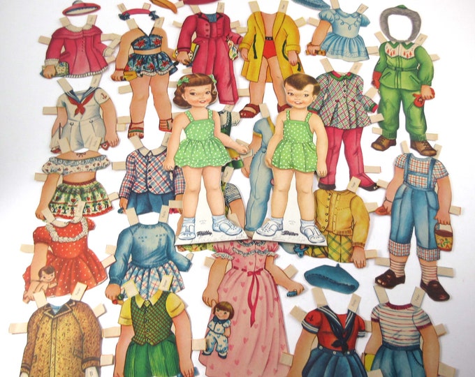 Vintage Paper Dolls Cute Little Boy and Girl Peter and Polly and 29 ...