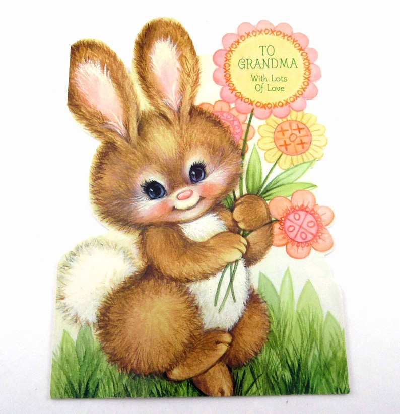 Vintage Birthday Greeting Card for Grandma With Brown Rabbit and ...