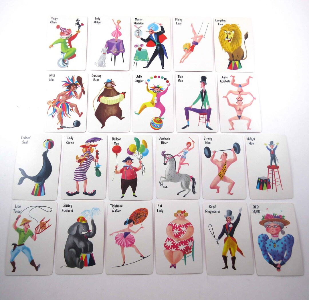 Vintage Circus Old Maid Children's Playing Cards Partial Set of 22 - Etsy
