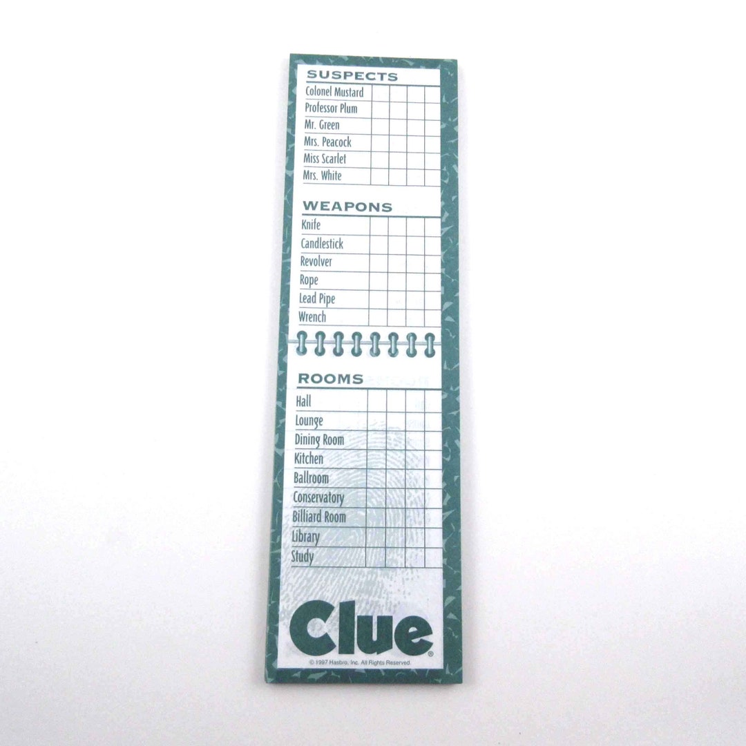 Vintage Clue Detective Game Green Score Sheet Pad 22 Sheets Replacement ...
