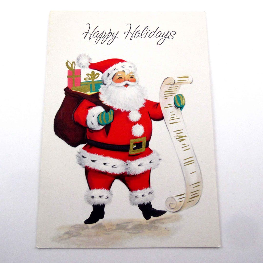 Vintage Christmas Card With Santa Claus Sack and List - Etsy