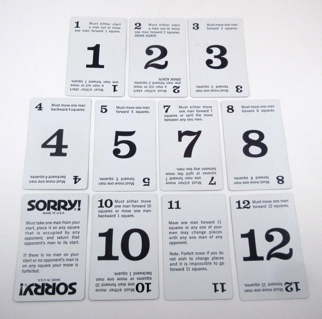 Vintage 1970s Playing Cards With Numbers From Sorry Game Partial Set of ...