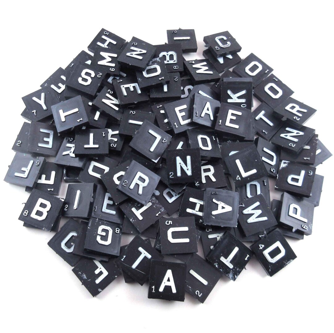 Vintage 1960s Black Plastic Anagram Game Pieces With Embossed Letters ...