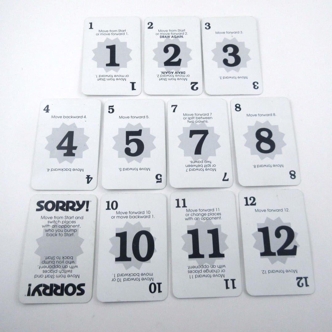 Vintage Playing Cards With Numbers From Sorry Game Partial Set of 11 - Etsy