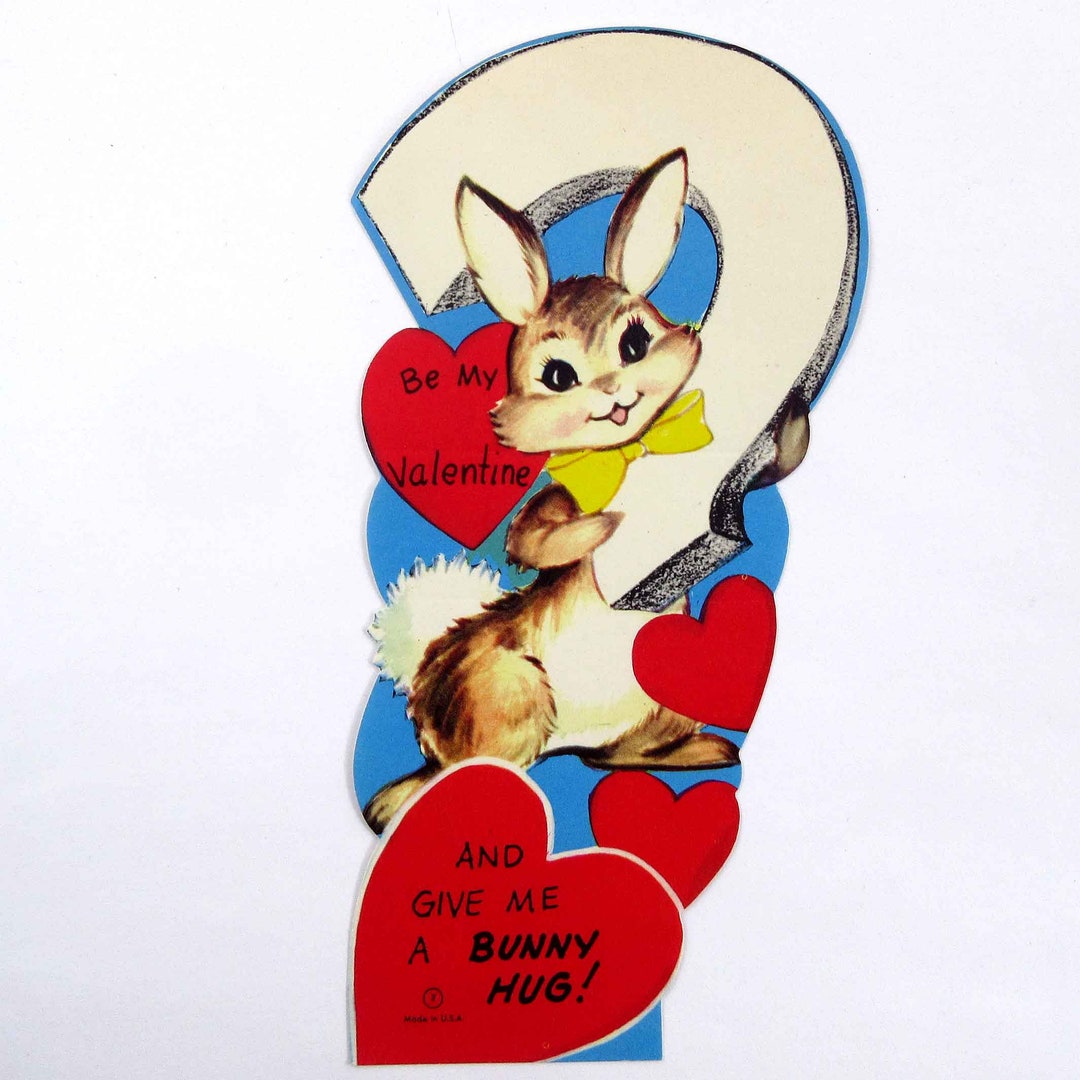 Vintage Over Sized Children's Valentine Card With Cute Rabbit or Bunny ...