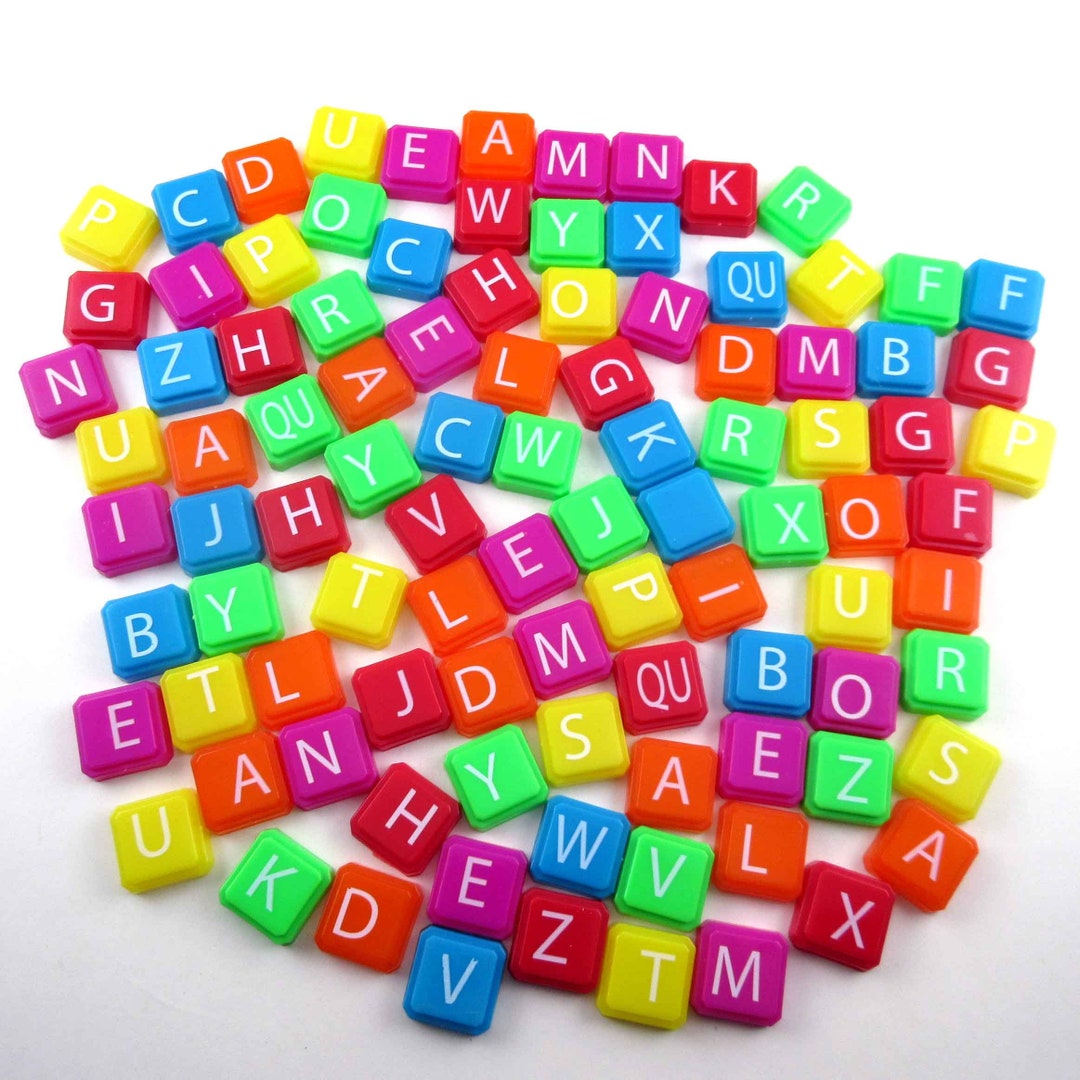 Plastic Multi Colored Alphabet Letter Square Tiles or Game Pieces With ...
