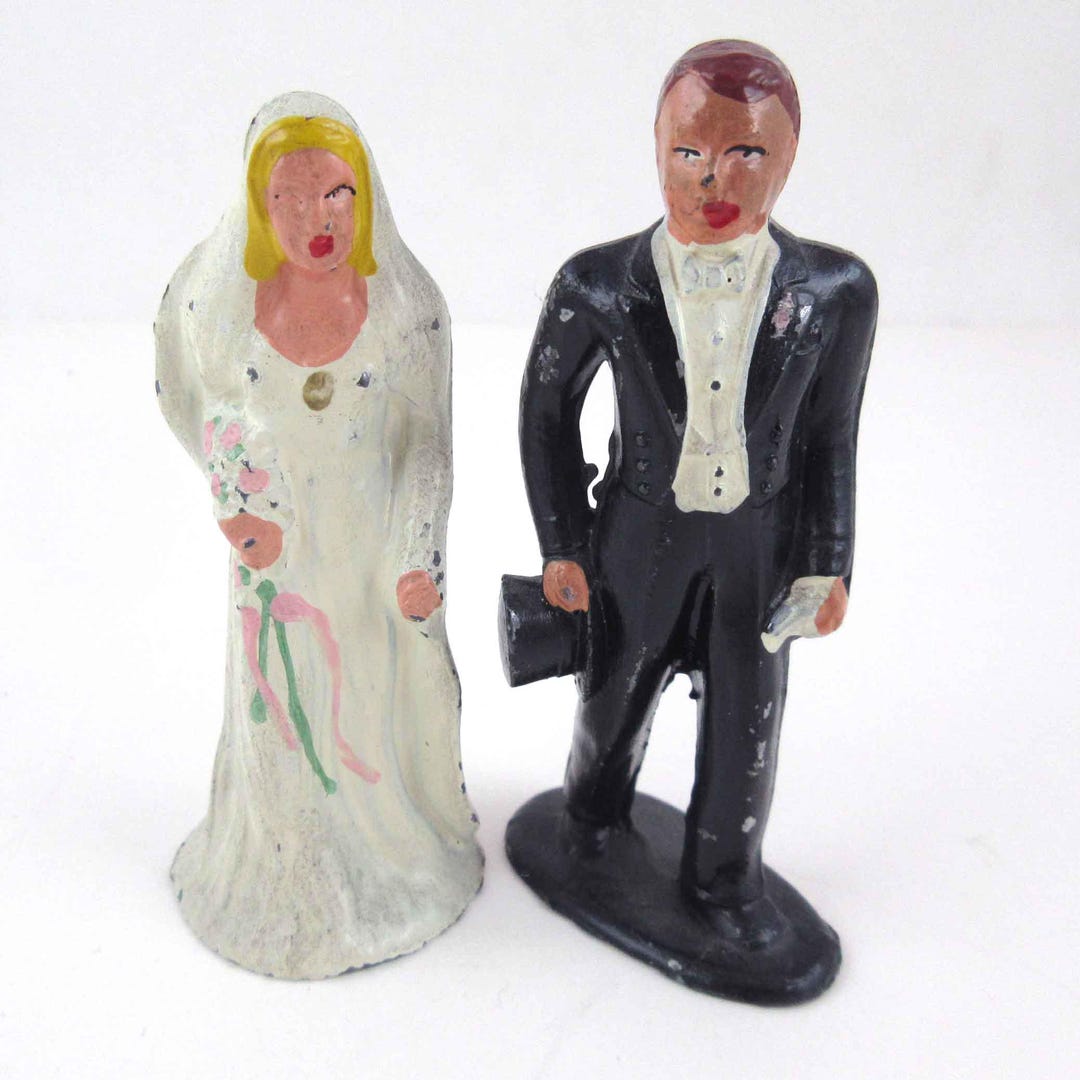 Antique Vintage Lead Painted Bride and Groom Wedding Cake Topper ...