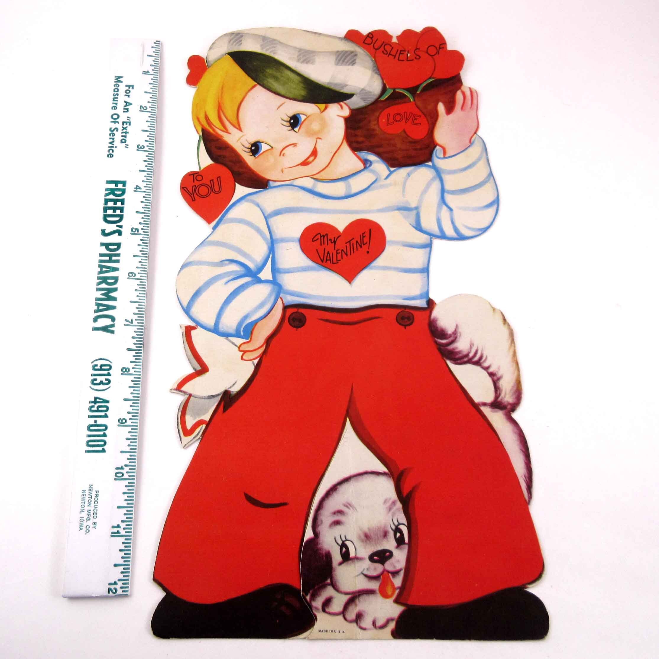 Vintage Extra Large Children's Valentine Card With Cute Boy and Basket ...