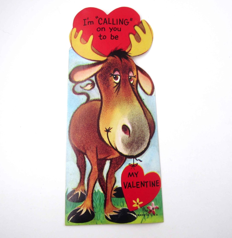 Vintage Children's Valentine With Cute Brown Moose - Etsy