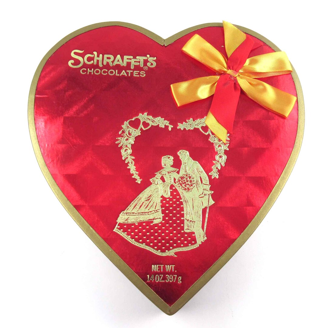 Vintage Schrafft's Chocolates Red and Gold Foil Valentine's Heart ...