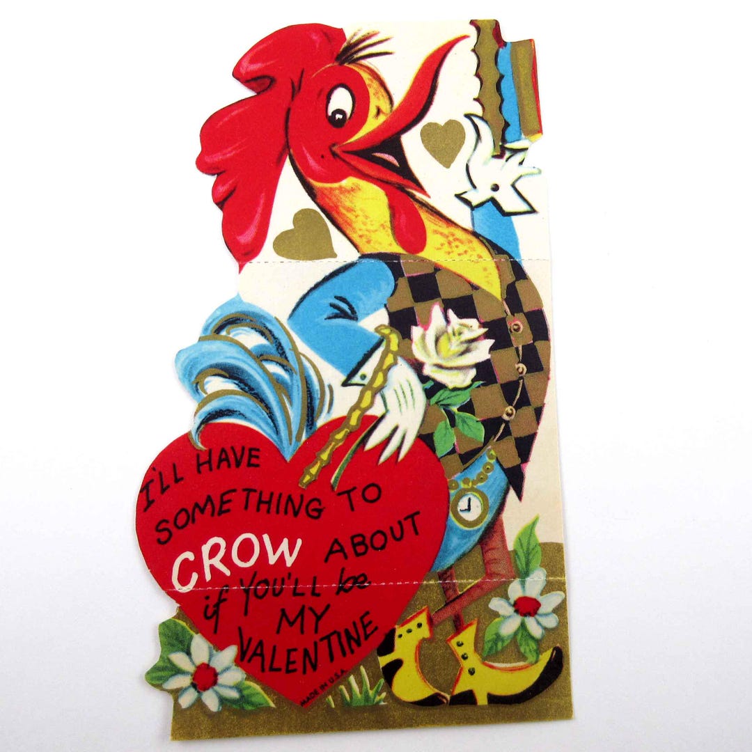 Vintage Children's Valentine Card With Cute Rooster or Chicken in ...
