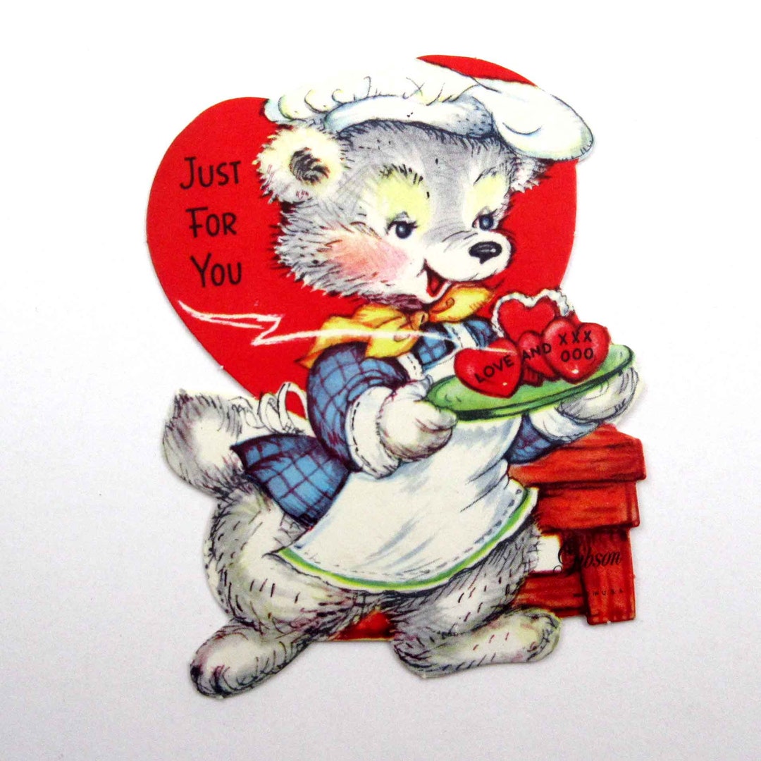 Vintage Children's Valentine Card With Cute Bear in Chef Hat With Plate ...