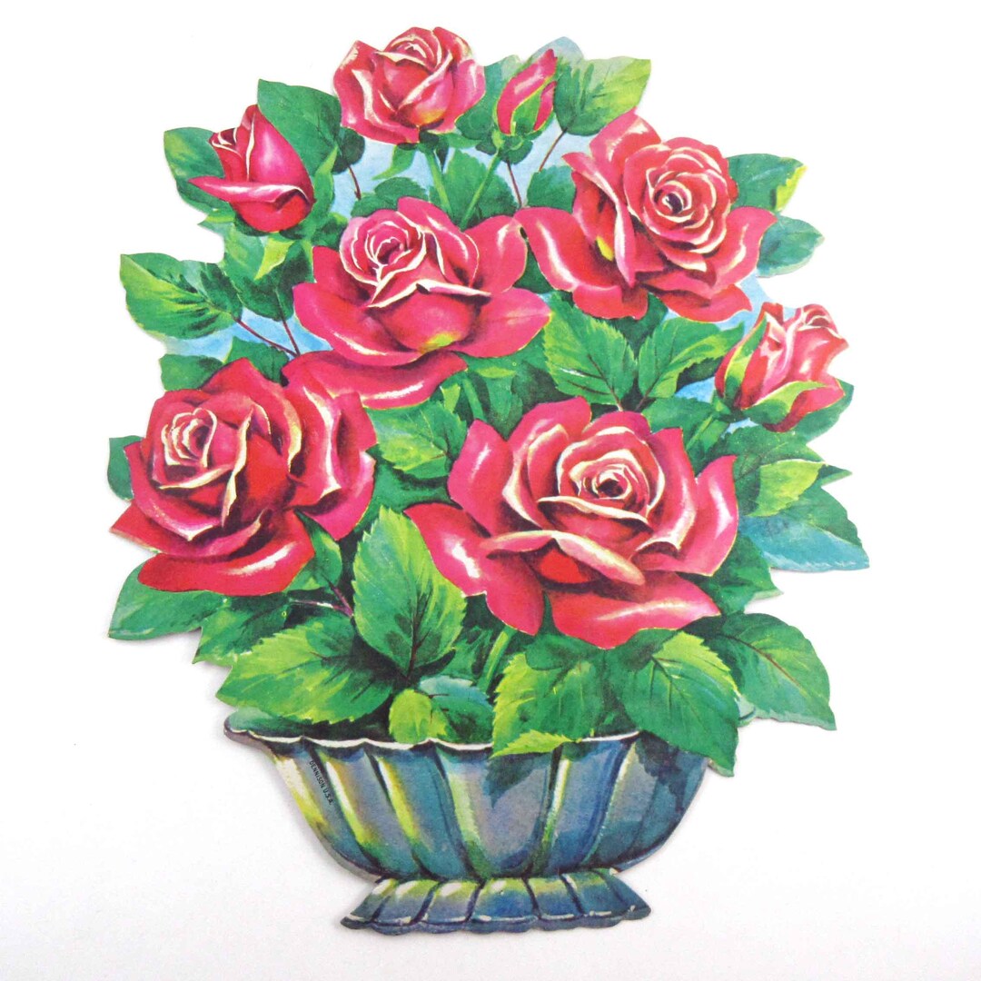 Vintage 1950s Die Cut Cardboard Decoration With Red Roses by Dennison ...
