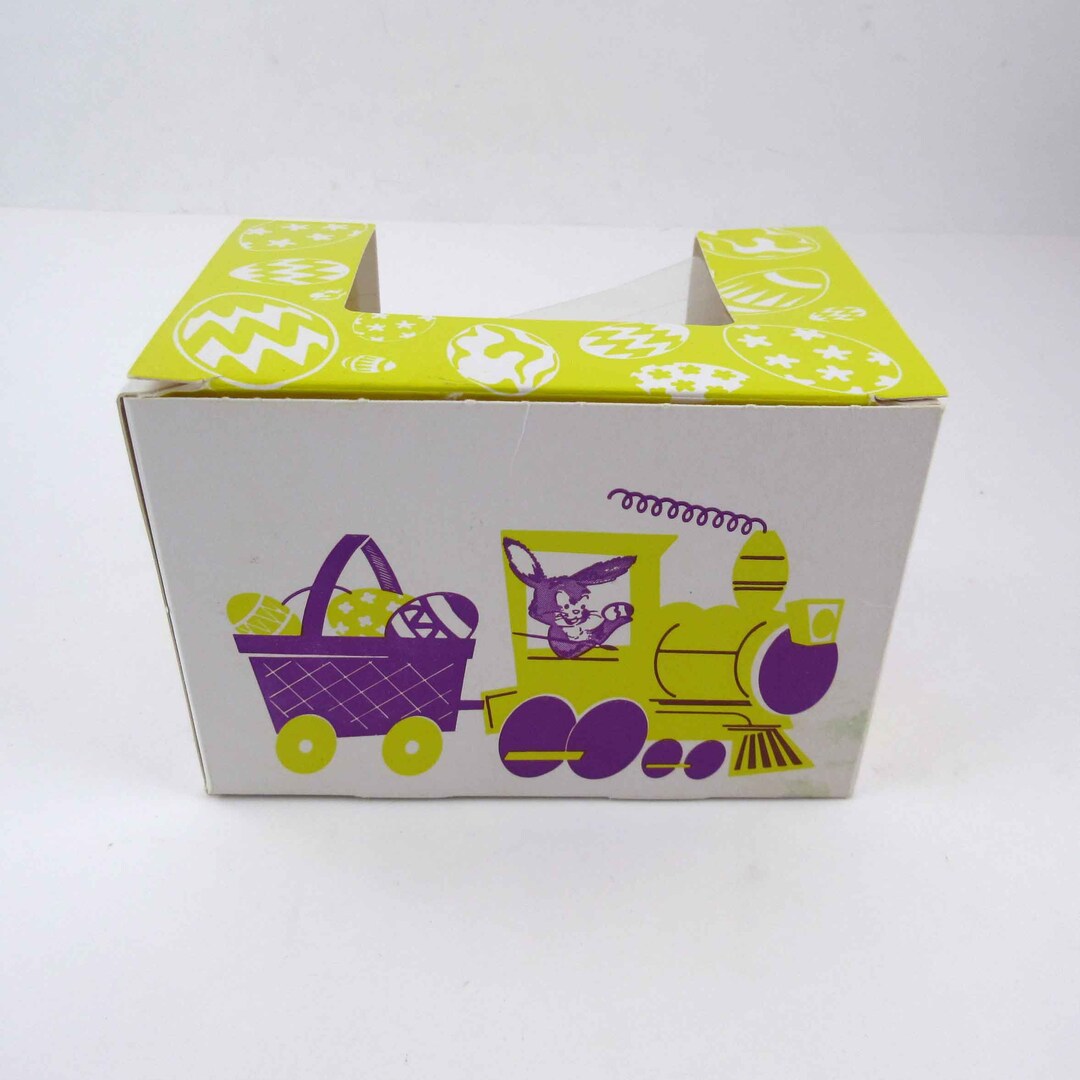 Vintage Easter Cardboard Candy Box With Cellophane Window Rabbits Train ...