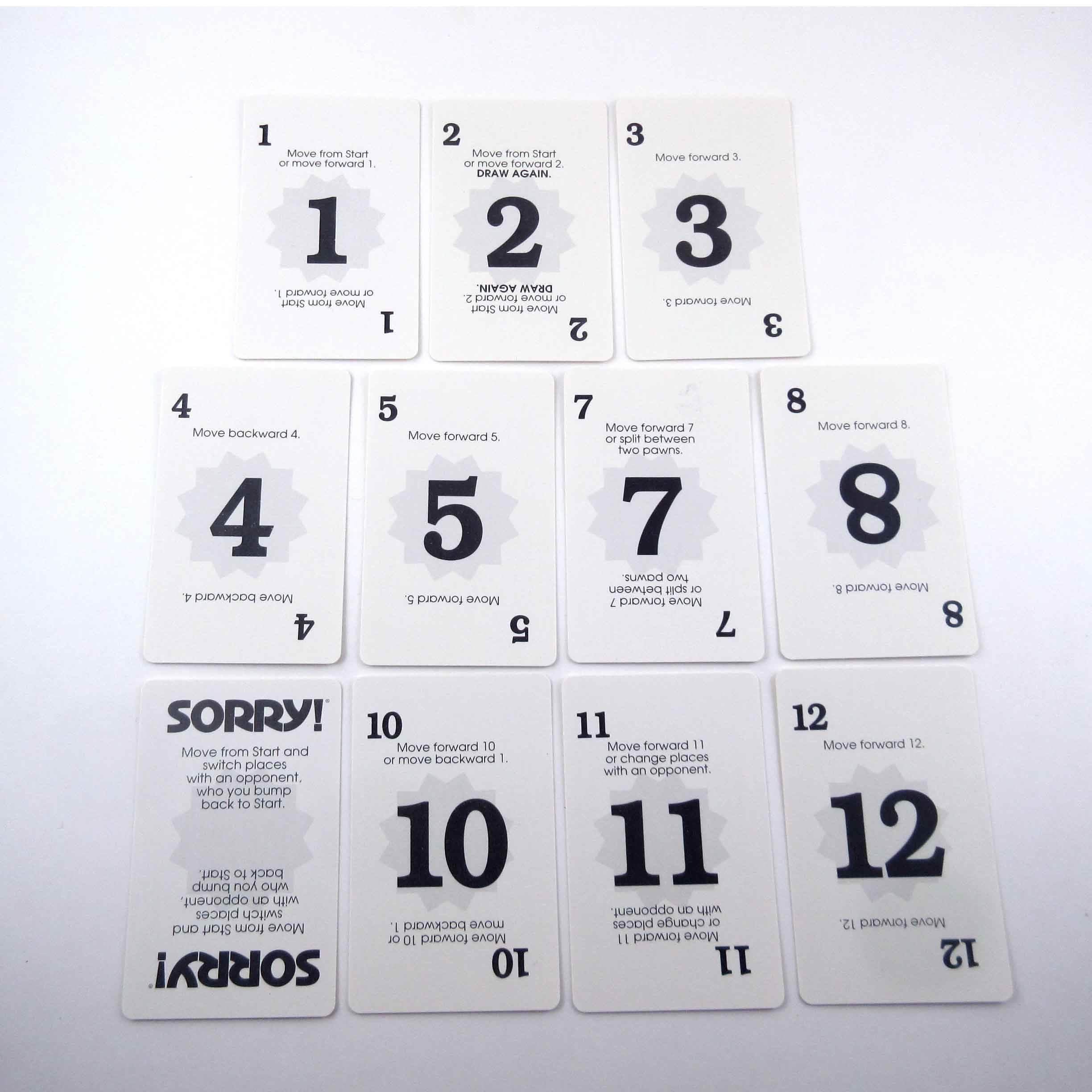 Sorry Board Game Printable Cards