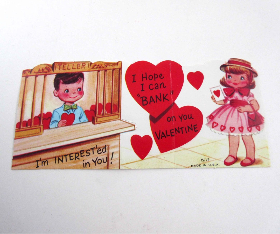 Vintage Unused Children's Valentine Card With Bank Teller Boy and Girl ...