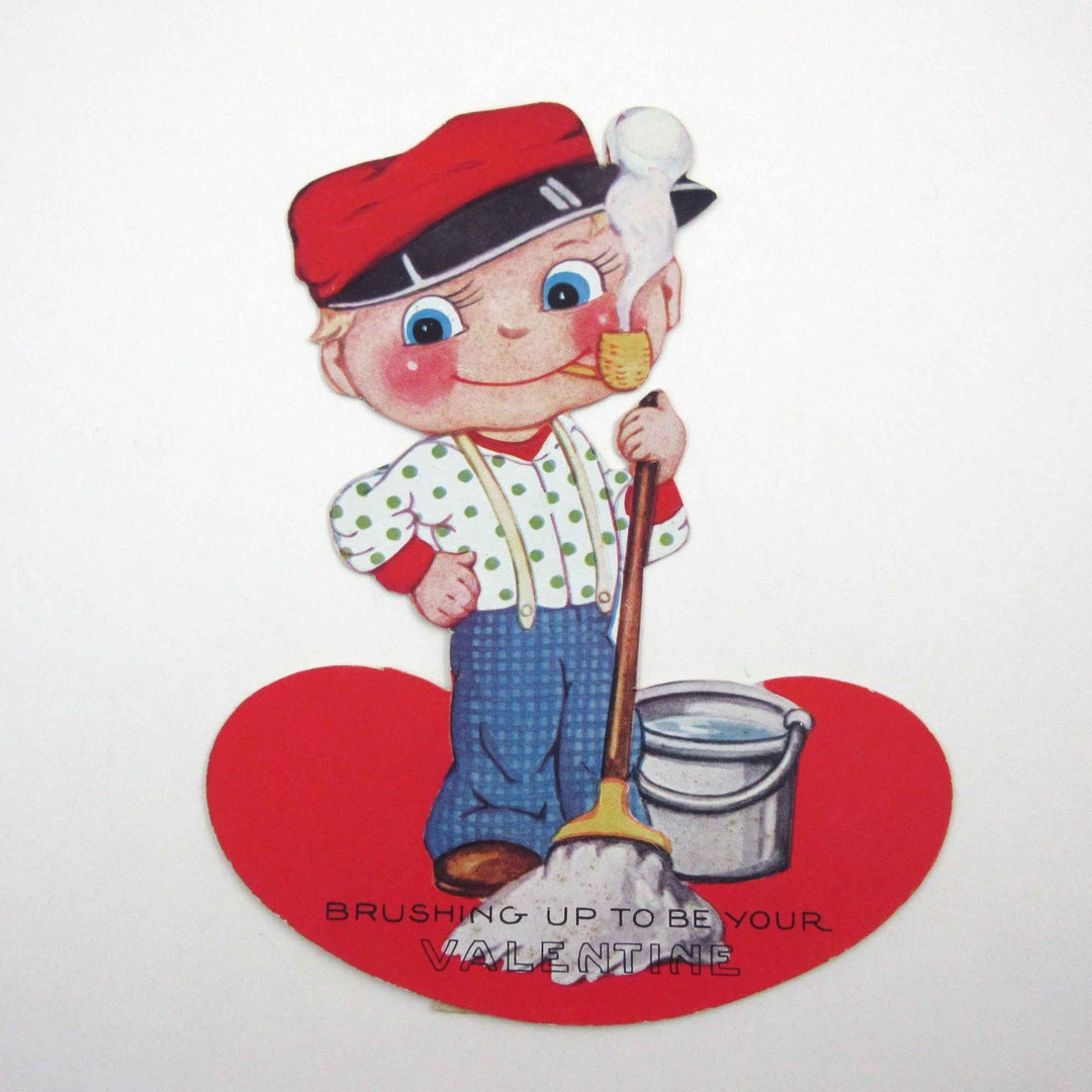 Vintage Over Sized Valentine Card With Cute Boy Janitor Smoking Pipe ...