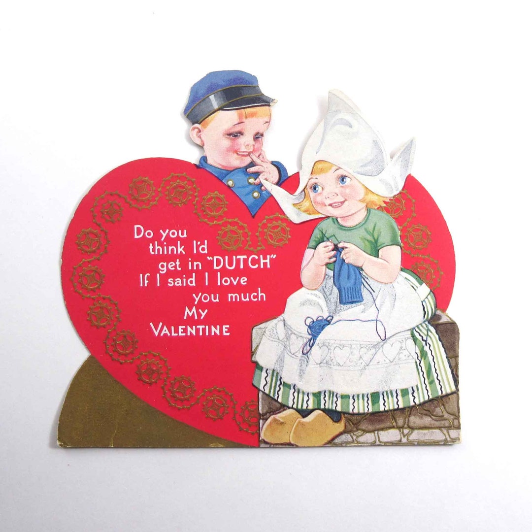 Vintage Children's Valentine Card With Dutch Girl and Boy in Wooden ...