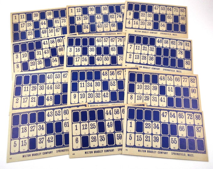 Vintage Blue and Tan Lotto Game Cards With Numbers by Milton Bradley ...