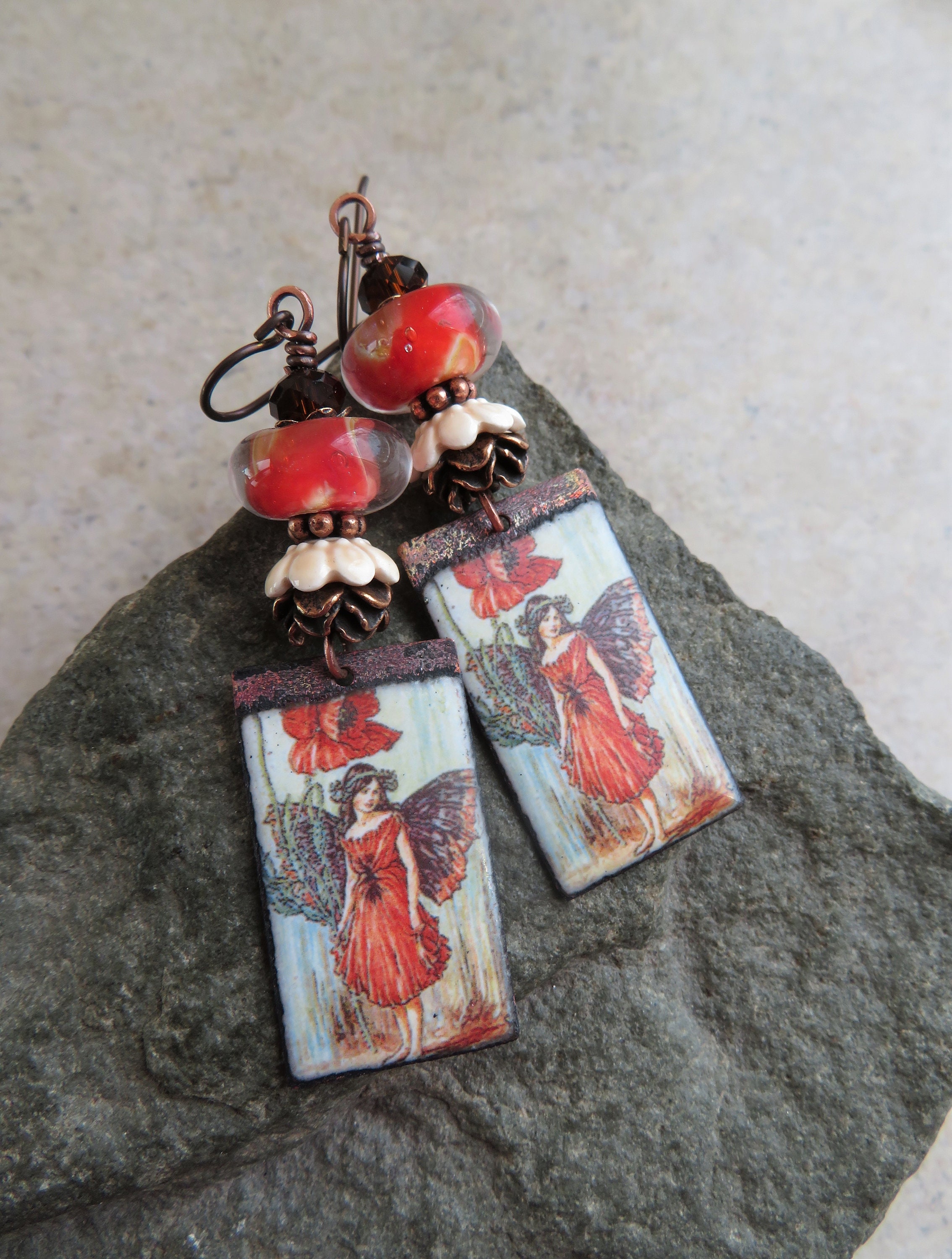 The Poppy Fairy ... Artisan-made Enameled Copper Charms and Lampwork ...