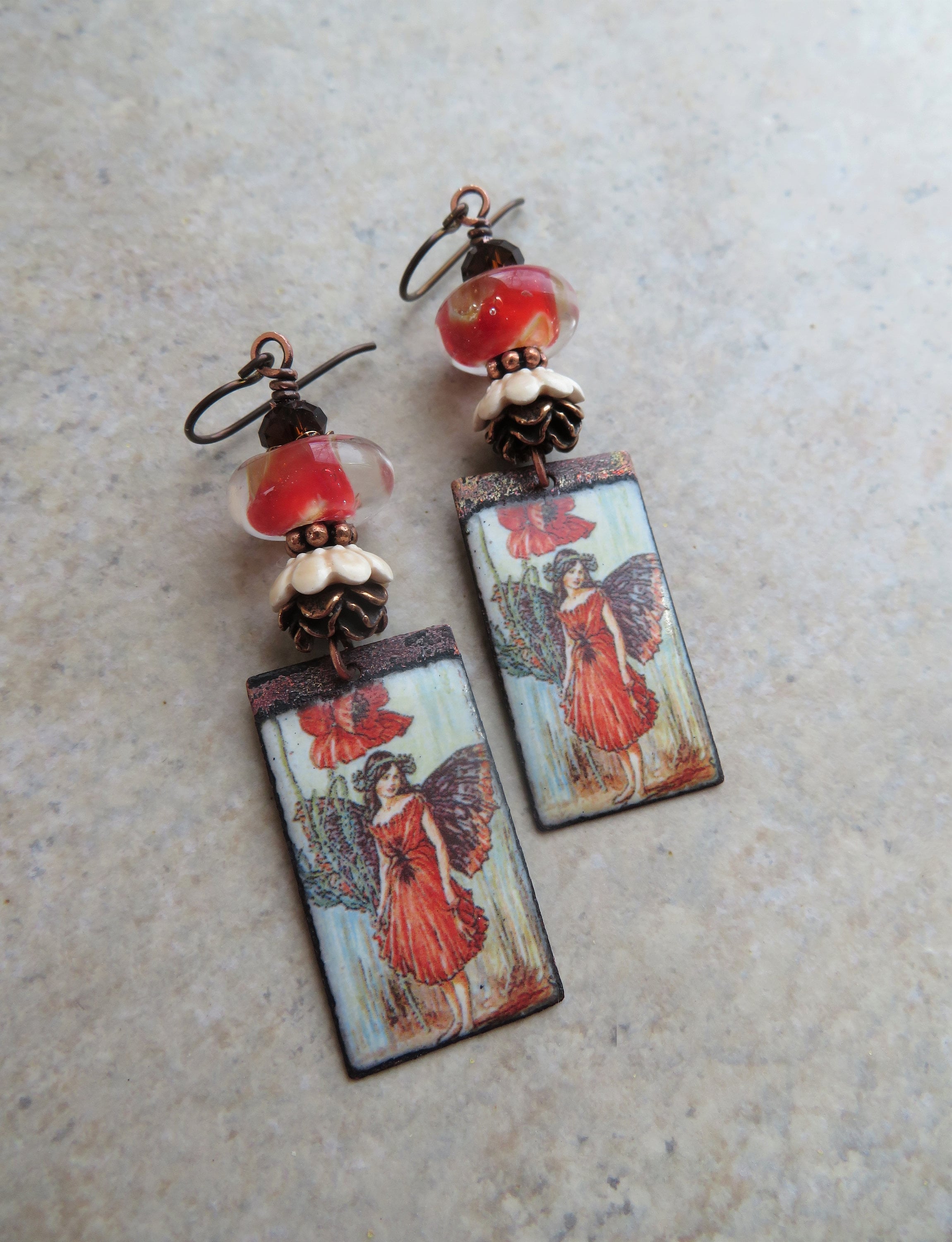 The Poppy Fairy ... Artisan-made Enameled Copper Charms and Lampwork ...