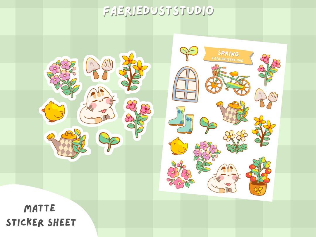Spring Sticker Sheet | Cute Sticker Sheet | Kawaii Sticker | Garden ...