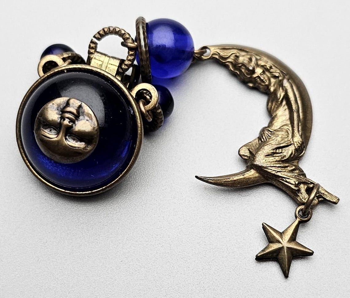 Cobal Blue Carbochon 1970s, Moon Star Dangle Clip Earings. - Etsy