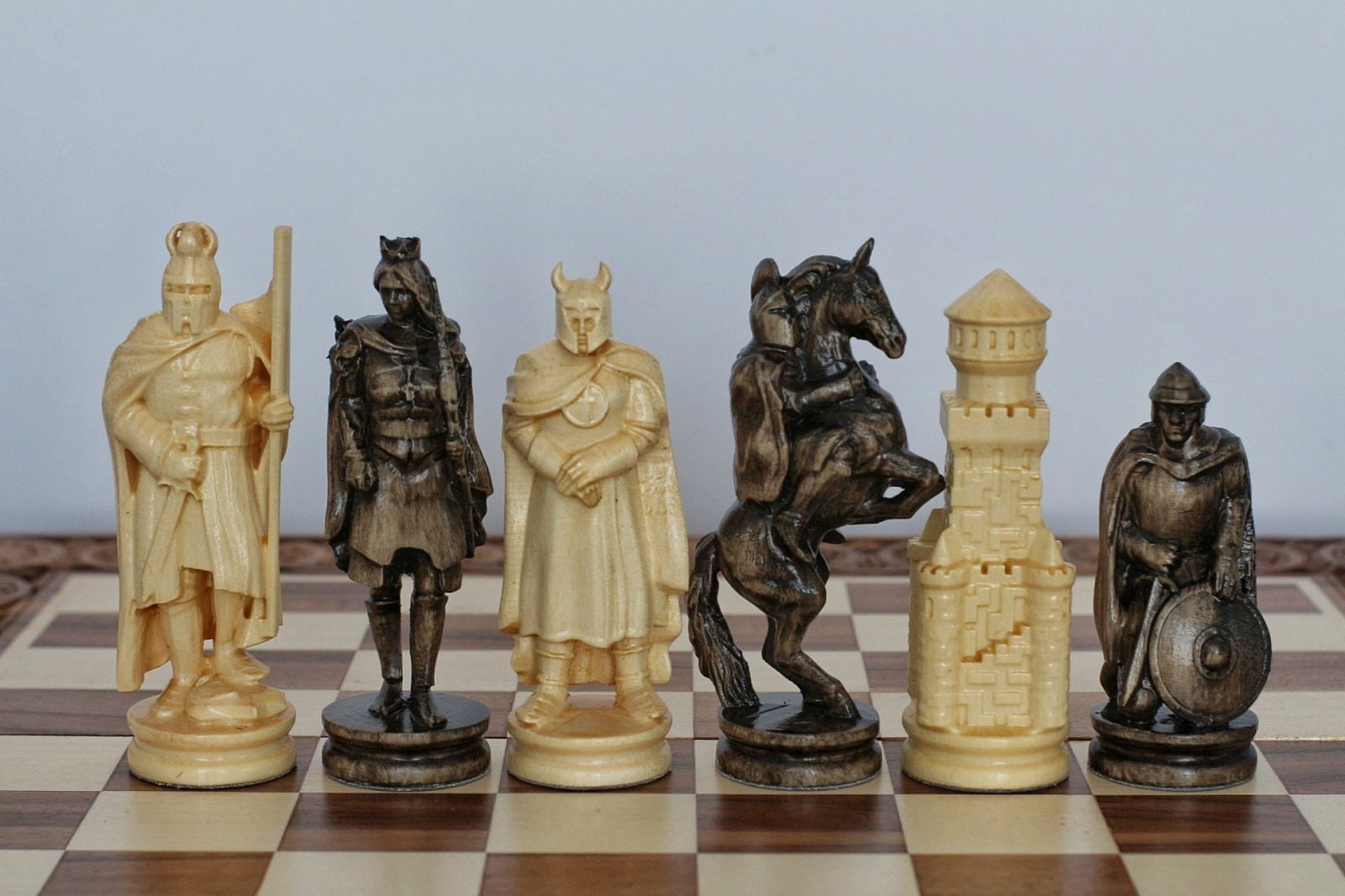 Medieval Themed Chess Set Pieces, Large Wood Carving Chess Pieces With ...